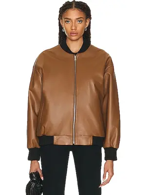 Nour Hammour NOUR HAMMOUR Marly Leather Bomber Jacket Camel