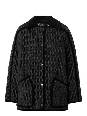 Burberry Cotton Corduroy-trimmed Quilted Shell Jacket - Black