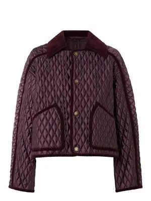 Burberry Cotton Corduroy-trimmed Quilted Shell Jacket - Burgundy