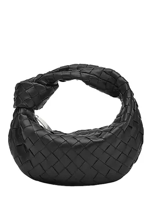 Bottega Veneta Mini Jodie Leather Hobo Bag - Black-silver
