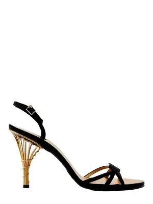 FERRAGAMO Creations Calipso 1956 Satin-trimmed Metallic Leather Sandals - Black