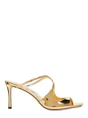 JIMMY CHOO Anise Metallic Leather Slide Sandals - Gold