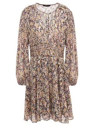 MAJE Maje Gathered Printed Metallic Fil Coupé Dress