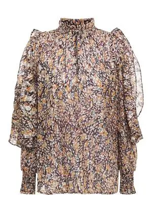 MAJE Coldshoulder Printed Metallic Fil Coupé Top
