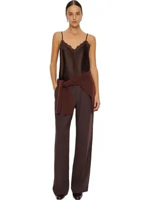 REFORMATION Teddy Silk Top - Brown