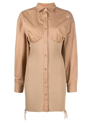 ANDREĀDAMO Ribbed Mini Shirt Dress - Neutrals