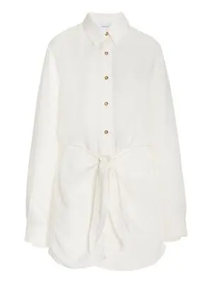 ANEMOS The L.a. Linen-blend Mini Wrap Shirt Dress - White
