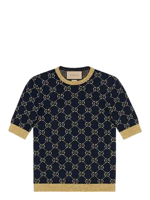 Gucci Gg Cotton Lamé Top - Blue