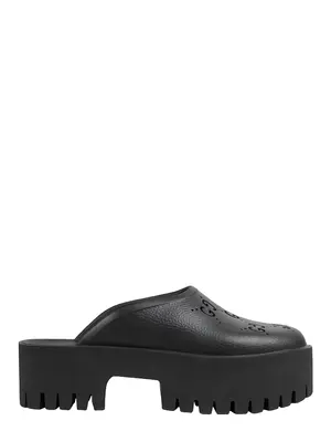 Gucci Platform Sandal With Perforated G, Black, Rubber Black