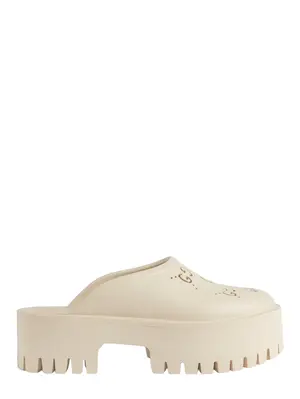 Gucci Platform Sandal With Perforated G, Black, Rubber White