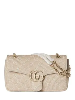 Gucci GG Marmont Medium Shoulder Bag Taupe And White Gg Denim