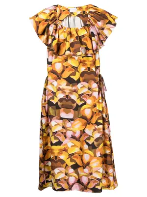 KIKA VARGAS Zulma Floral-print Midi Dress - Brown