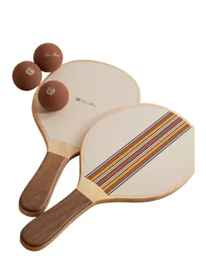 Loro Piana The Suitcase Stripe Wood And Leather Paddleball Set - Brown