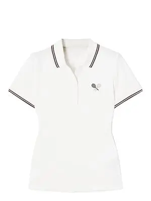 Tory Burch Embroidered Cotton-blend Piqué Polo Shirt - White
