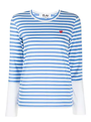 Play Comme Des Garcon Heart-patch Striped T-shirt - Blue