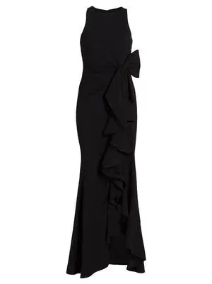 Badgley Mischka Odessa Asymmetric Sleeveless Column Ruffle-skirt Gown - Black