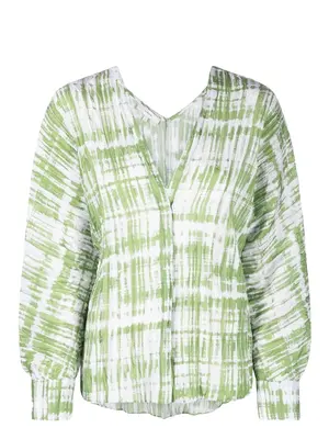 Vince Tie-dye Long-sleeve Silk Blouse - Green