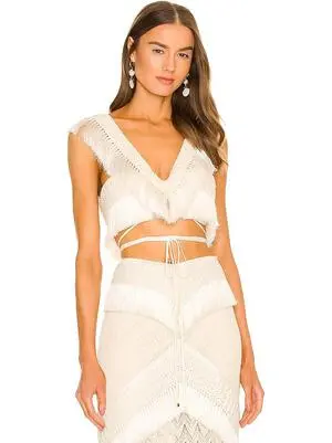 PatBO Samba Fringe Trim Cropped Top - Off White
