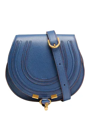 Chloé Chloe Marcie Small Crossbody Bag In Grained Calfskin Deep Denim