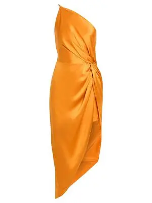 Michelle Mason One-Shoulder Twisted Silk-Satin Dress Orange
