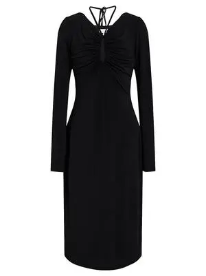 Halston Ruched Jersey Midi Dress - Black