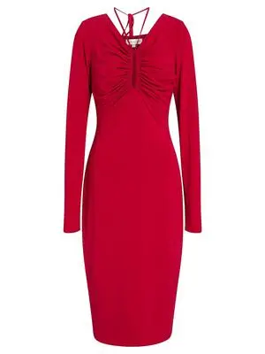 Halston Ruched Jersey Midi Dress - Crimson