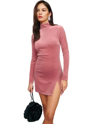 REFORMATION Libra Knit Dress Light Pink Velvet