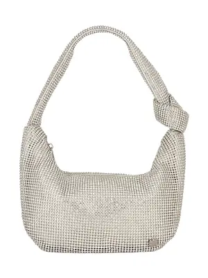 OLGA BERG Jessica Crystal Mesh Croissant Bag - Silver