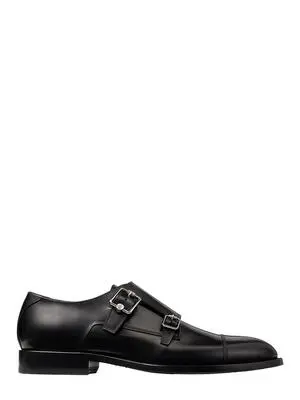 JIMMY CHOO Finnion Brush Off Leather Monk Strap Shoes - Black