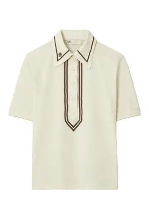 Tory Burch Tory Sport Mercerized Cotton Retro Polo New Ivory/chocolate Brown