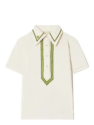 Tory Burch Tory Sport Mercerized Cotton Retro Polo Sesame/bright Chartreuse