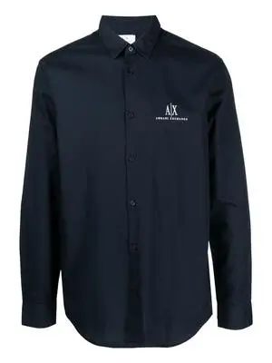 Armani Exchange Embroidered-logo Long-sleeve Shirt - Black