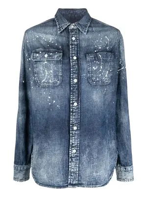 Ralph Lauren Paint-splatter Denim Shirt - Blue