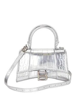 Balenciaga Balenciaga XS Hourglass Top Handle Bag In Metallic Silver Silver