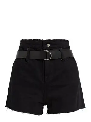 IRO PARIS Magnetic Belted Shearling-trimmed Denim Shorts - Black