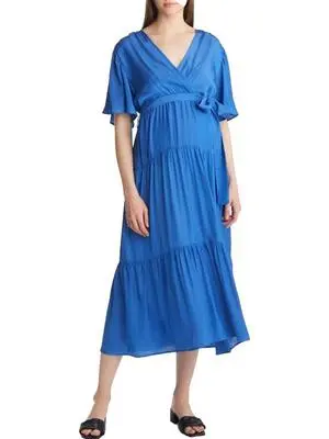 ANGEL MATERNITY Faux Wrap Maxi Dress - Cobalt
