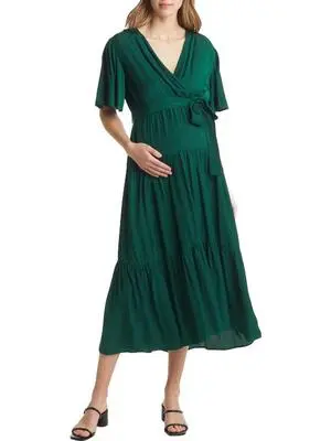 ANGEL MATERNITY Angel Maternity Faux Wrap Maxi Dress