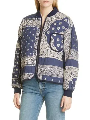 The Great. Bandana Print Quilted Bomber Jacket - Navy Bandana Print
