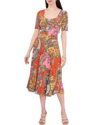 Chaus Paisley Print Midi Fit & Flare Dress - Orange/peach