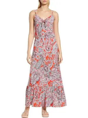Loveappella Tie-front Maxi Sundress - Coral