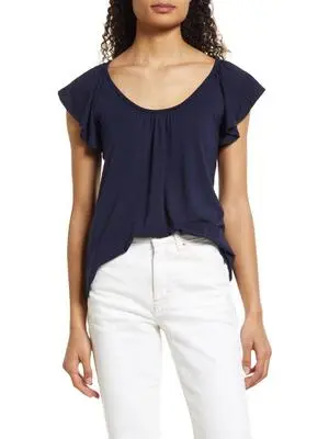 Loveappella Loveappella Flutter Sleeve Top Navy