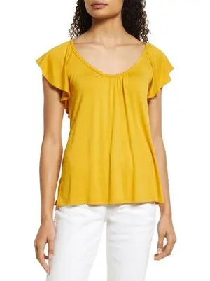 Loveappella Loveappella Flutter Sleeve Top Sunflower