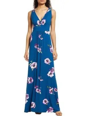 Loveappella Floral Empire Waist Maxi Dress - Teal