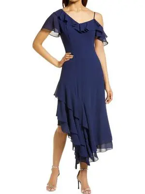 Shani Chiffon One-shoulder Dress - Navy