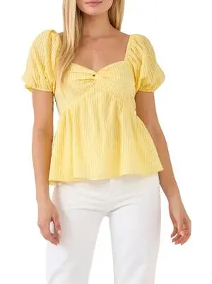 English Factory Check Puff Sleeve Top - Yellow