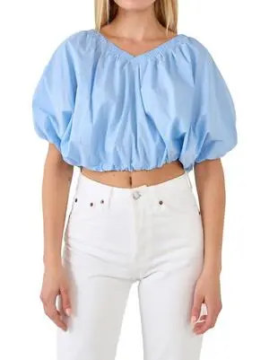 Endless Rose Puff Crop Blouse - Powder Blue