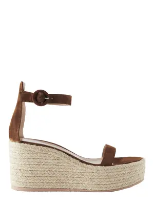 GIANVITO ROSSI 45 Suede Espadrille Wedge Sandals - Brown