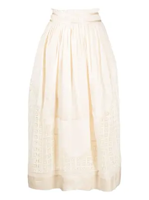 Ulla Johnson Cadena Lace-insert Midi Skirt - Neutrals