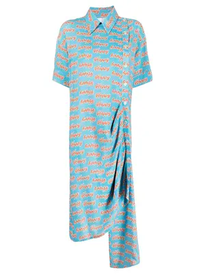 Natasha Zinko Slogan-print Shirt Dress - Blue