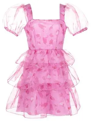 HVN Heart-print Tiered Mini Dress - Pink